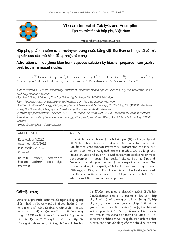 (PDF) Adsorption of methylene blue from aqueous solution by biochar prepared from jackfruit peel ...