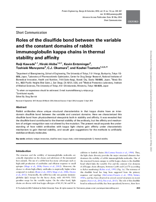 (PDF) Roles of the disulfide bond between the variable and the constant ...