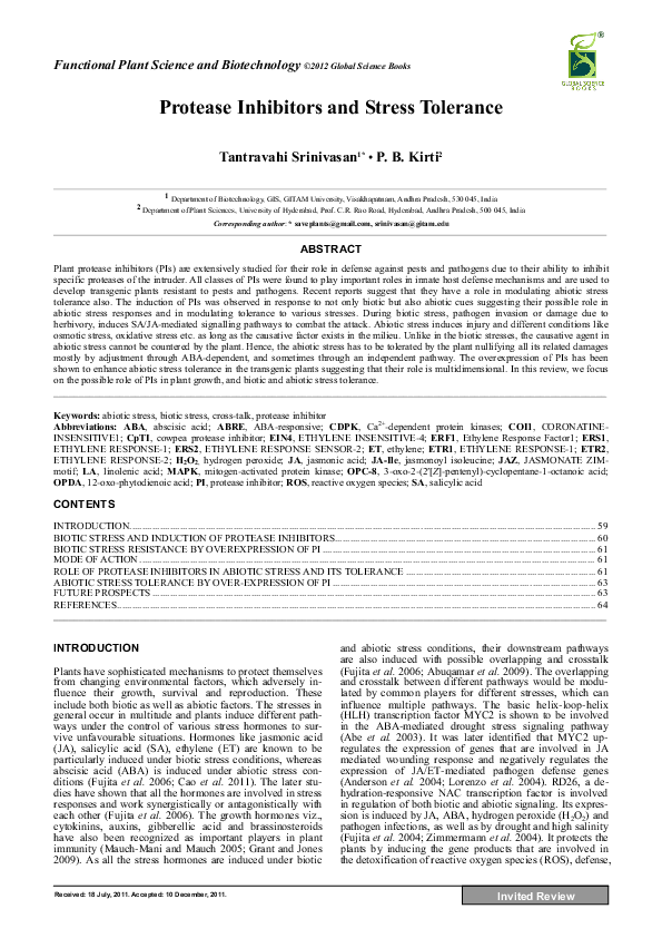 (PDF) Protease Inhibitors and Stress Tolerance