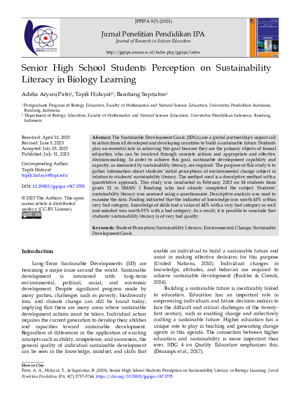 (PDF) Senior High School Students Perception on Sustainability Literacy ...