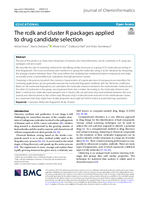 (PDF) The rcdk and cluster R packages applied to drug candidate selection