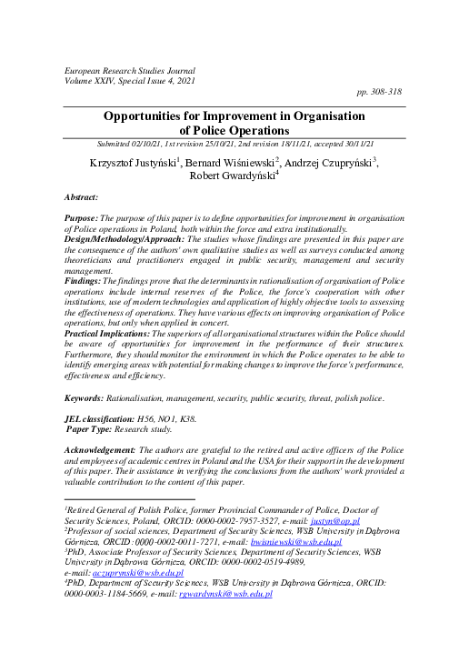 (PDF) Opportunities for Improvement in Organisation of Police Operations