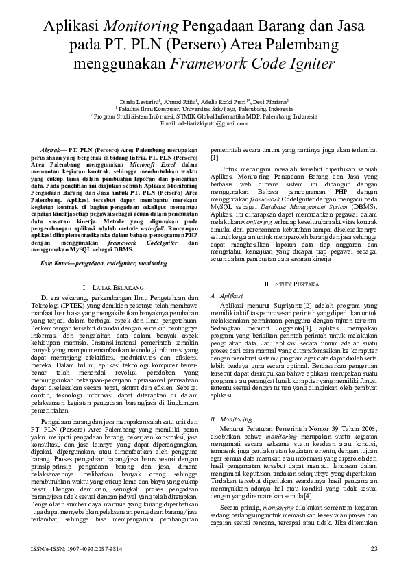 (PDF) Aplikasi Monitoring Pengadaan Barang dan Jasa pada PT. PLN (Persero) Area Palembang ...