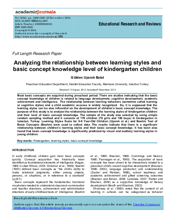 (PDF) Analyzing the Relationship between Learning Styles and Basic ...