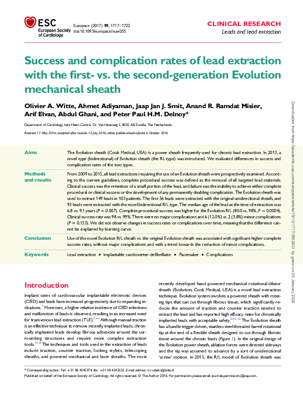 (PDF) Success and complication rates of lead extraction with the first ...