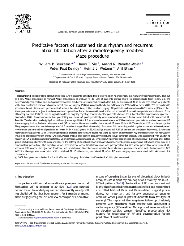 (PDF) Predictive factors of sustained sinus rhythm and recurrent atrial fibrillation after a ...