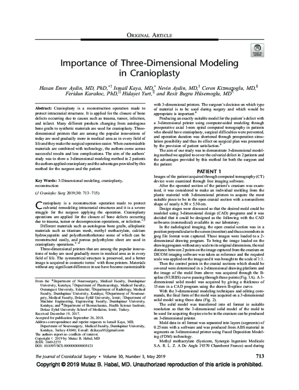 (PDF) Importance of Three-Dimensional Modeling in Cranioplasty