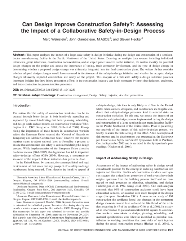 (PDF) Can Design Improve Construction Safety?: Assessing the Impact of ...