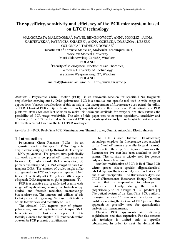 (PDF) The specificity, sensitivity and efficiency of the PCR microsystem based on LTCC technology