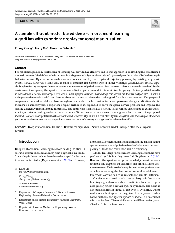 Pdf A Sample Efficient Model Based Deep Reinforcement Learning Algorithm With Experience