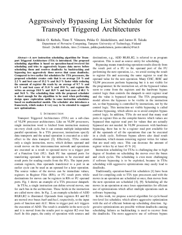 (PDF) Aggressively bypassing list scheduler for transport triggered architectures