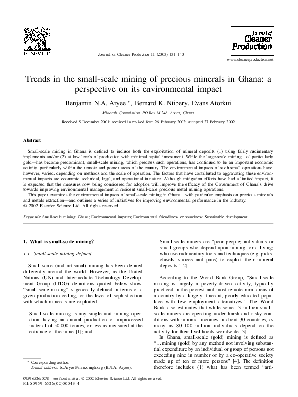 Pdf Trends In The Small Scale Mining Of Precious Minerals In Ghana A