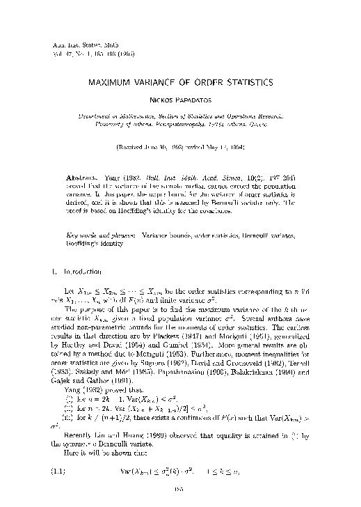 (PDF) Maximum variance of order statistics