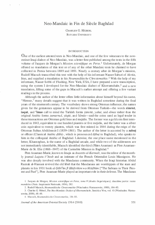(PDF) Neo-Mandaic in Fin de siècle Baghdad