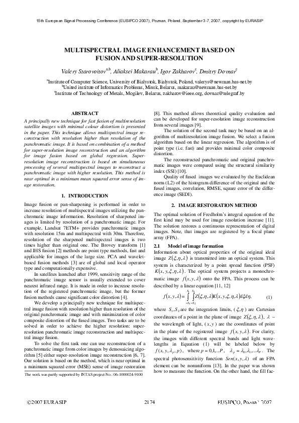 (PDF) Multispectral image enhancement based on fusion and super-resolution