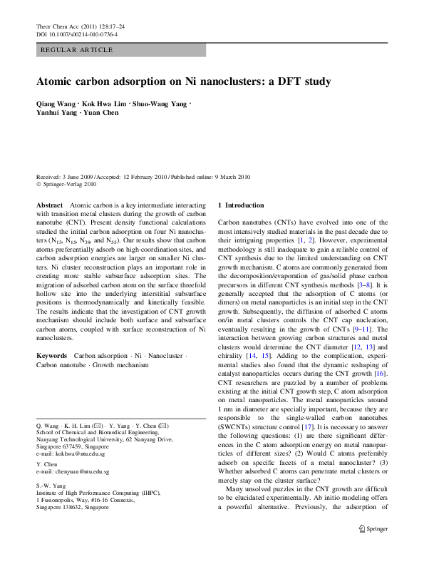 (PDF) Atomic carbon adsorption on Ni nanoclusters: a DFT study