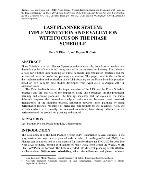 (PDF) Last Planner System: Implementation and Evaluation With Focus on ...
