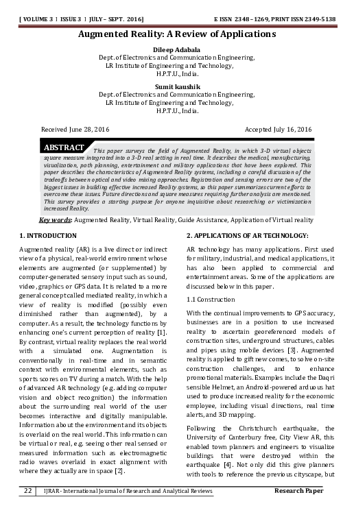 (PDF) Augmented Reality: A Review of Applications
