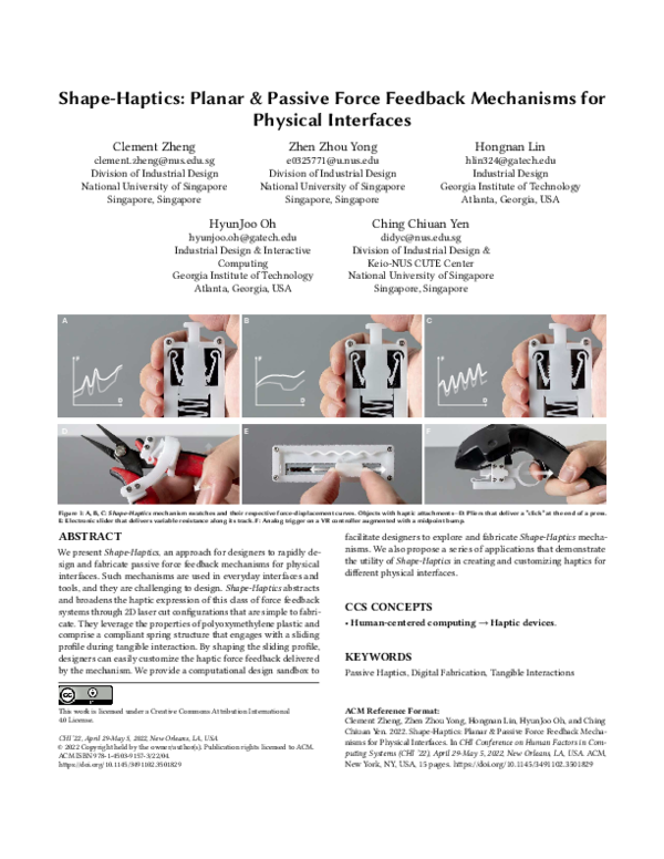 (PDF) Shape-Haptics: Planar & Passive Force Feedback Mechanisms for ...