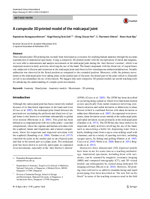 (PDF) A composite 3D printed model of the midcarpal joint