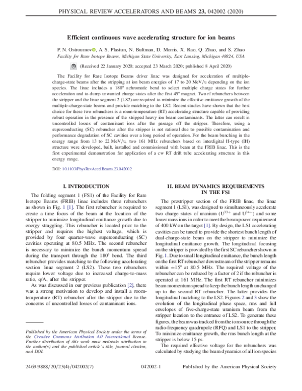 (PDF) Efficient continuous wave accelerating structure for ion beams