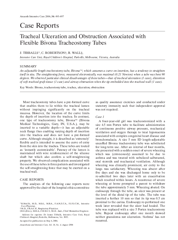 (PDF) Tracheal Ulceration and Obstruction Associated with Flexible ...