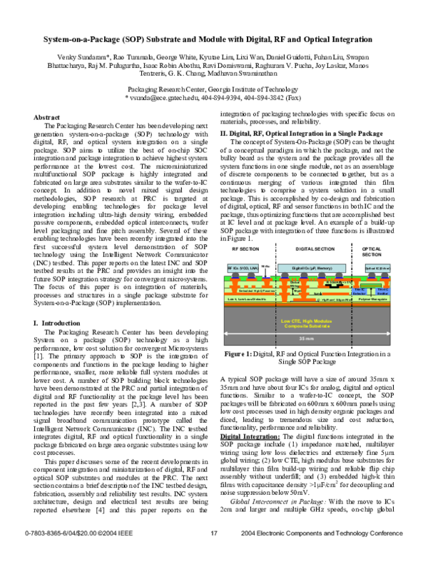 Pdf System On A Package Sop Substrate And Module With Digital Rf And Optical Integration
