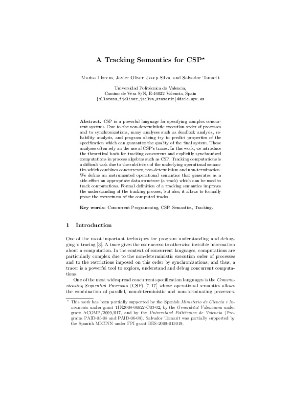 (PDF) A Tracking Semantics for CSP