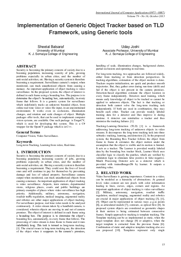 (PDF) Implementation of Generic Object Tracker based on TLD Framework, using Generic Tools