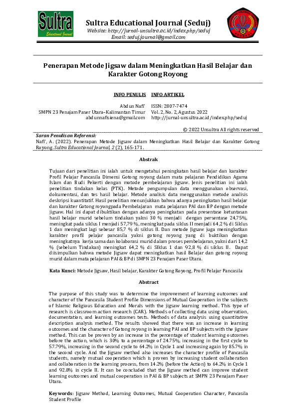 (PDF) Penerapan Metode Jigsaw dalam Meningkatkan Hasil Belajar dan ...