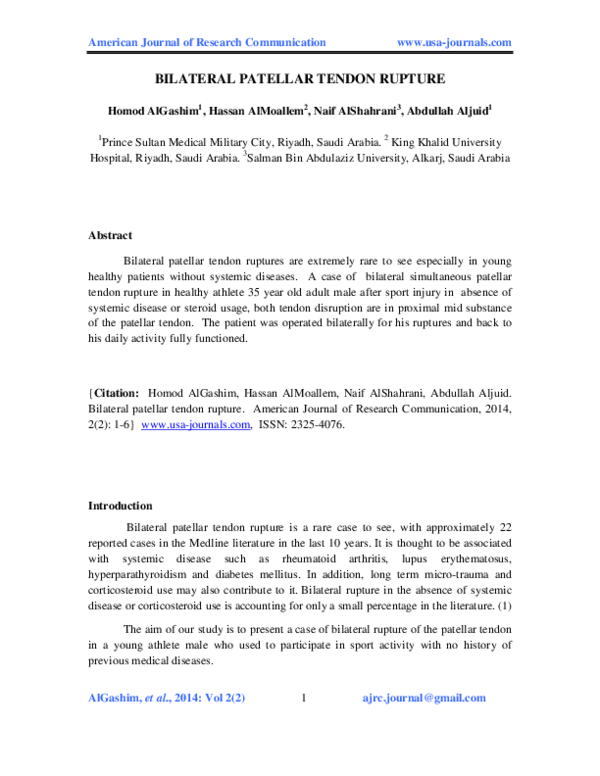(PDF) Bilateral Patellar Tendon Rupture