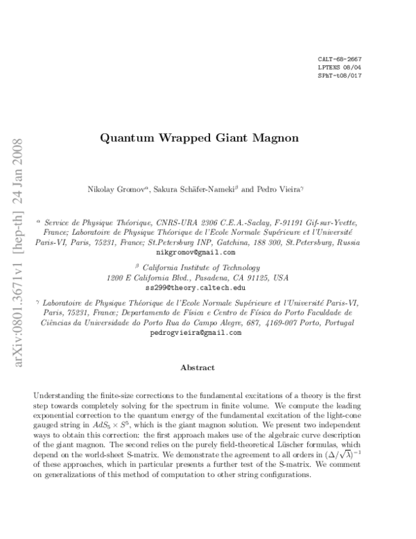(PDF) Quantum wrapped giant magnon
