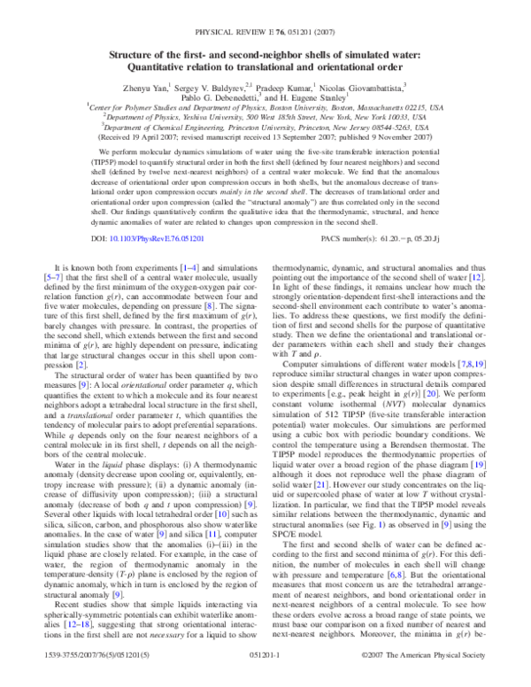 (PDF) Structure of the first- and second-neighbor shells of simulated ...