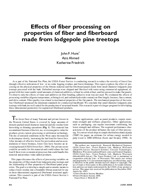 (PDF) Effects of fiber processing on properties of fiber and fiberboard ...