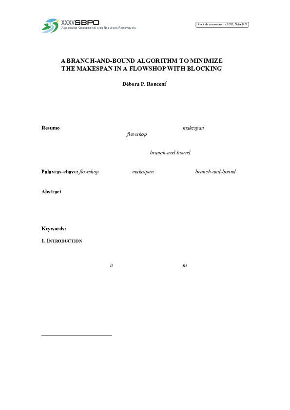 Pdf A Branch And Bound Algorithm To Minimize The Makespan In A Flowshop With Blocking Zaki 8620