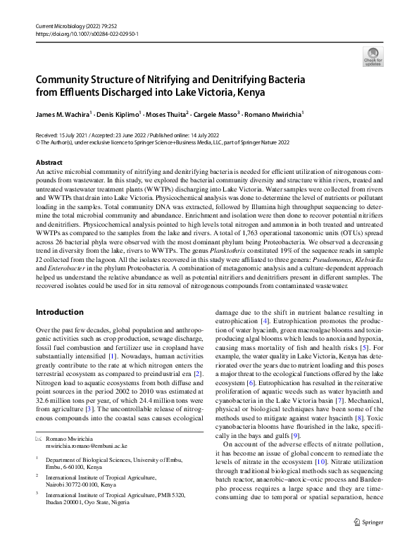 (PDF) Community Structure of Nitrifying and Denitrifying Bacteria from ...