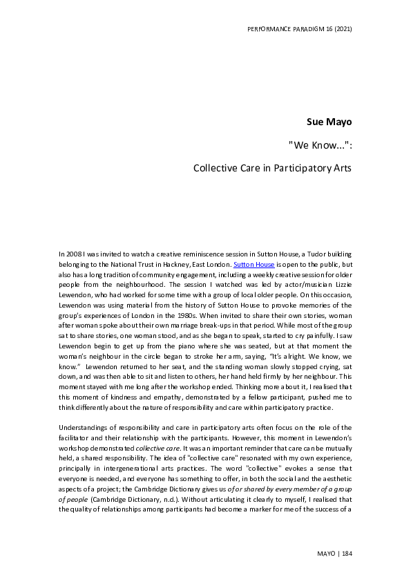 (PDF) Collective Care in Participatory Arts