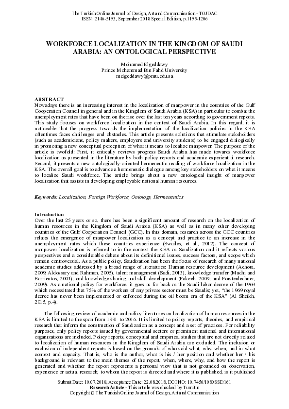 (PDF) Workforce localization in the Kingdom of Saudi Arabia: issues and ...
