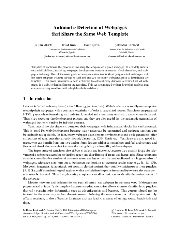 Pdf Automatic Detection Of Webpages That Share The Same Web Template