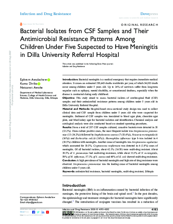 (PDF) Bacterial Isolates from CSF Samples and Their Antimicrobial ...