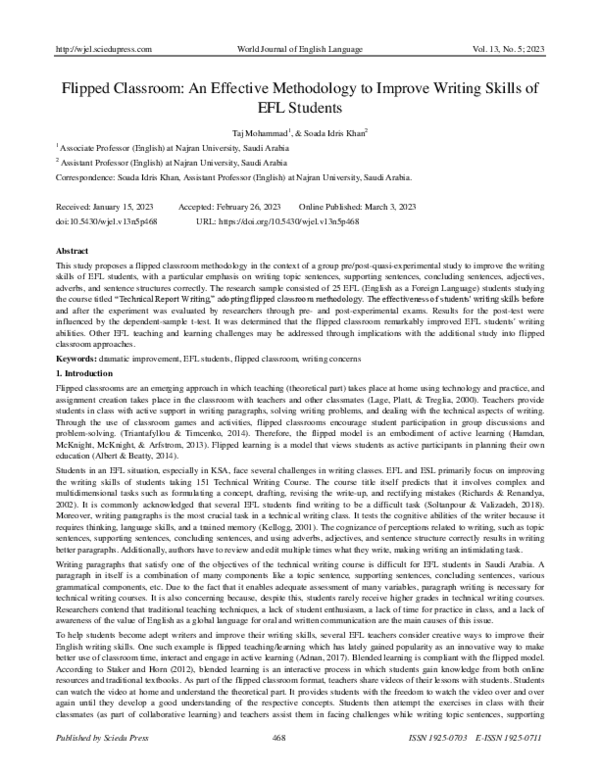 (PDF) Flipped Classroom: An Effective Methodology to Improve Writing Skills of EFL Students