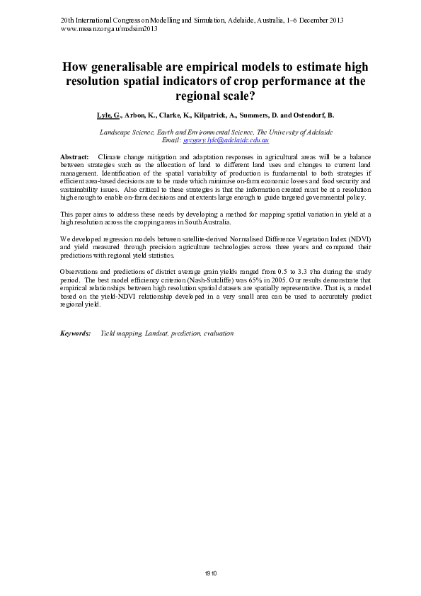 (PDF) How generalisable are empirical models to estimate high resolution spatial indicators of ...