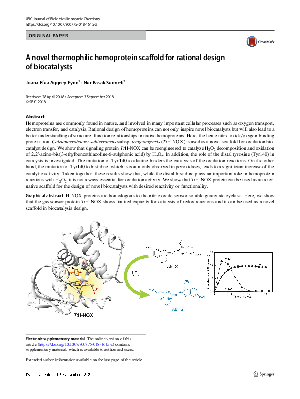 (PDF) A novel thermophilic hemoprotein scaffold for rational design of ...
