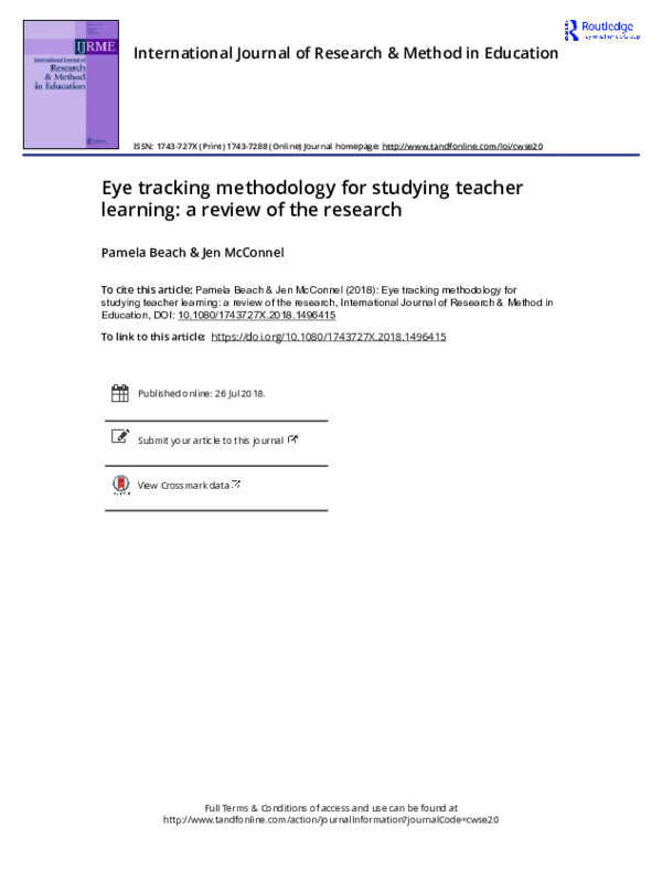 (PDF) Eye tracking methodology for studying teacher learning: a review of the research