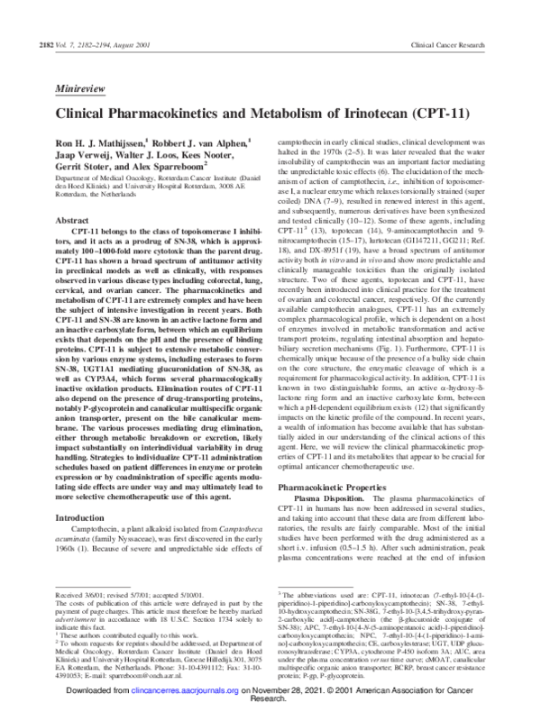 (PDF) Clinical pharmacokinetics and metabolism of irinotecan (CPT-11)