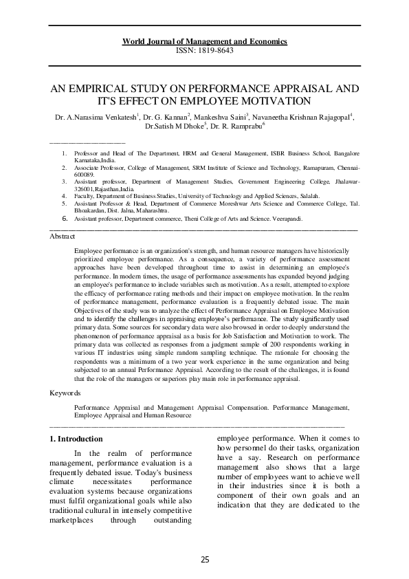 (PDF) An Empirical Study on Performance Appraisal and It's Effect on ...