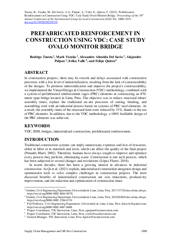 (PDF) Prefabricated Reinforcement in Construction Using Vdc: Case Study ...