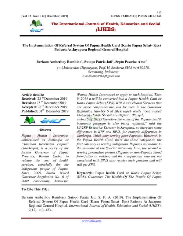 (PDF) The Implementation Of Referral System Of Papua Health Card (Kartu ...