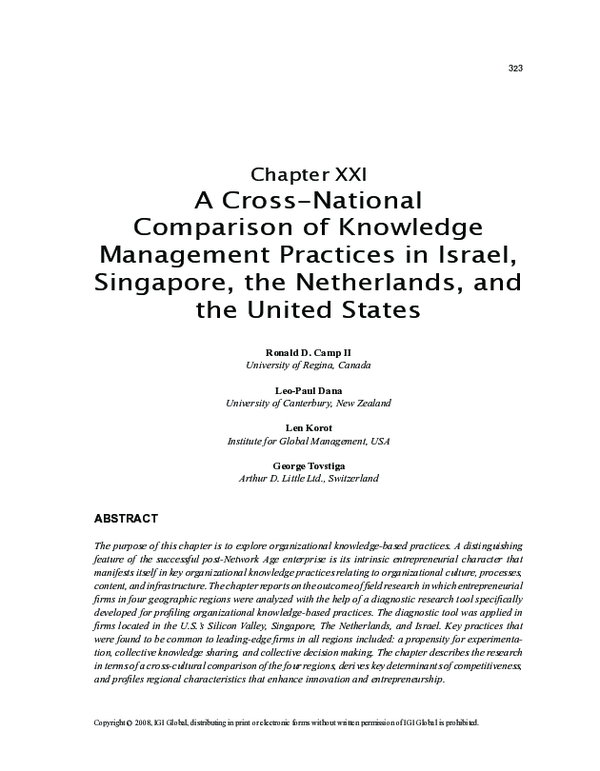 (PDF) A Cross-National Comparison of Knowledge Management Practices in Israel, Singapore, the ...