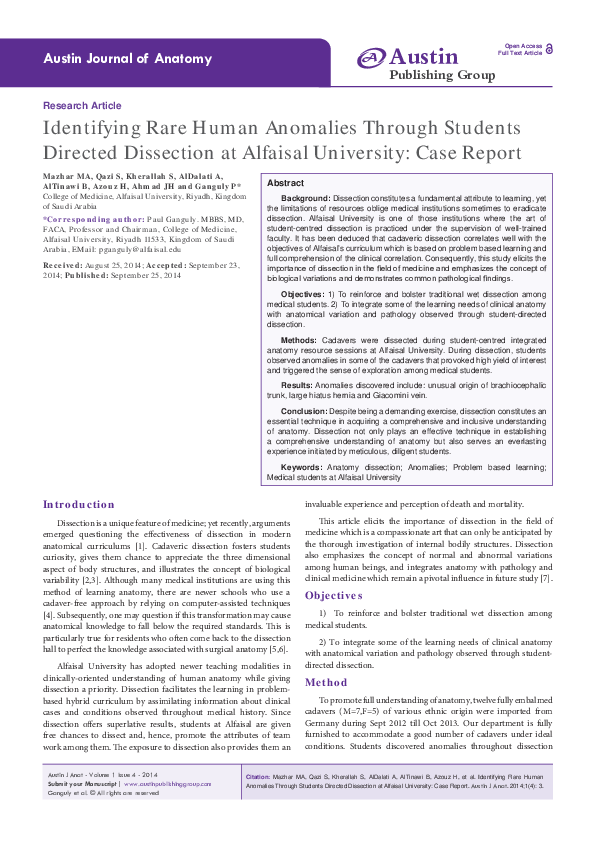 (PDF) Identifying Rare Human Anomalies Through Students Directed ...